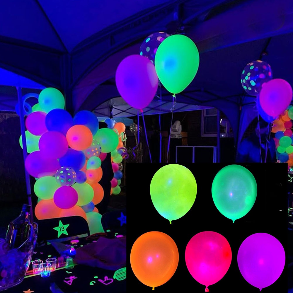 100pcs Neon Glow Balloons Reusable Glow in the Dark Balloons 10 Inch ...