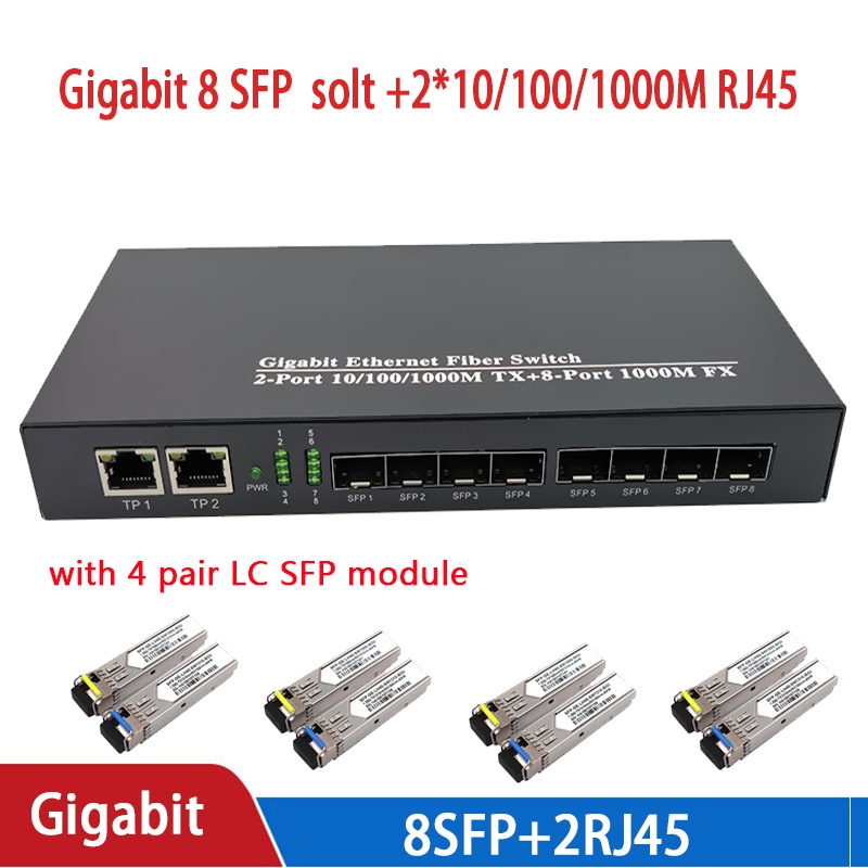 Fiber Optical switch 8 SFP 2 1000M RJ45 Industrial Grade Gigabit Ethernet Switch media Converter ...
