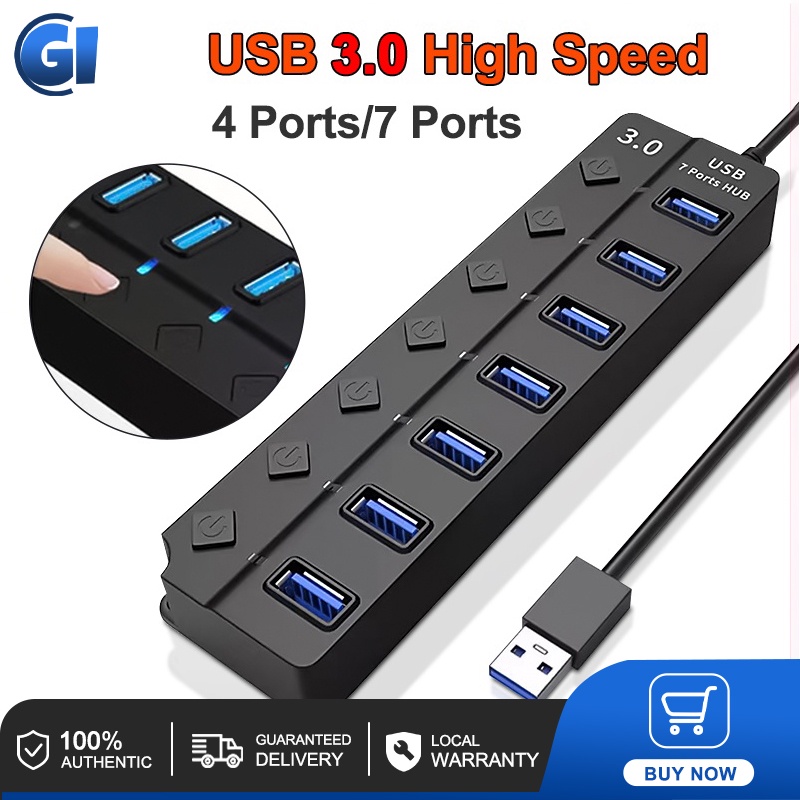 7 Ports USB Hub Port Extension 3.0 High Speed With Switch USB Hub Splitter For Laptop Usb ...