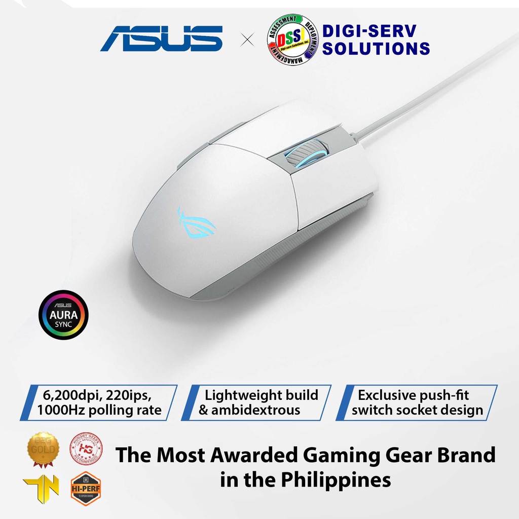Asus ROG Strix Impact II Moonlight White Gaming Mouse with Ambidextrous ...