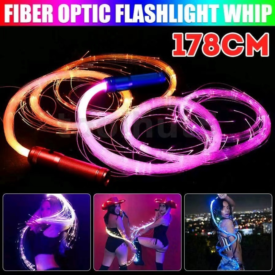 180CM 6ft Battery / USB Rechargeable LED Fiber Optic Dance Whip Light ...