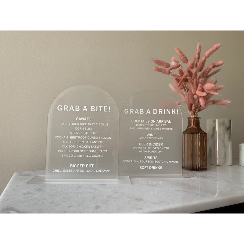 Custom Made Acrylic Menu Bar Table Sign Wedding Sign Drinks And Bites ...