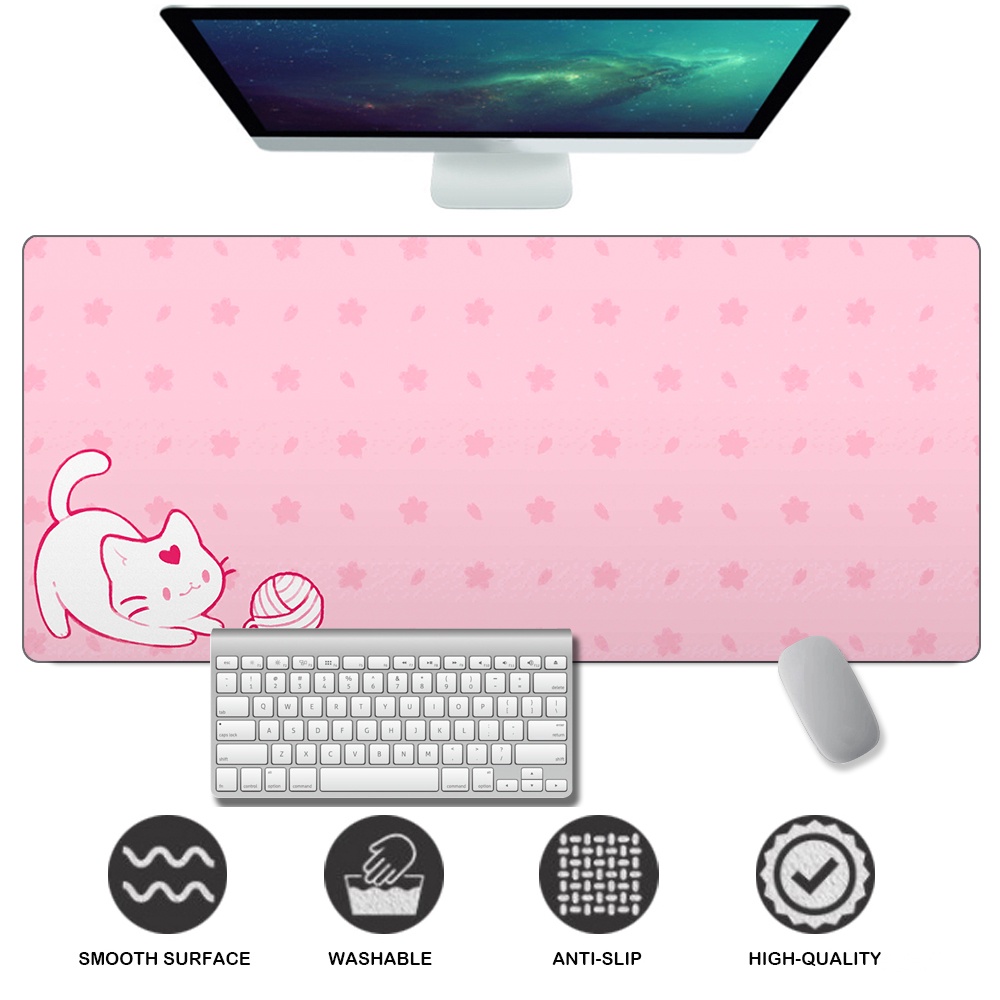 Lovely cat Mousepad Pink Extended Mousepad Large Gaming Mouse pad ...