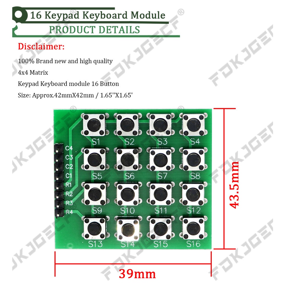 8pin 4x4 44 Matrix 16 Keys Button Keypad Keyboard Breadboard Module Mcu For Arduino Diy Kit