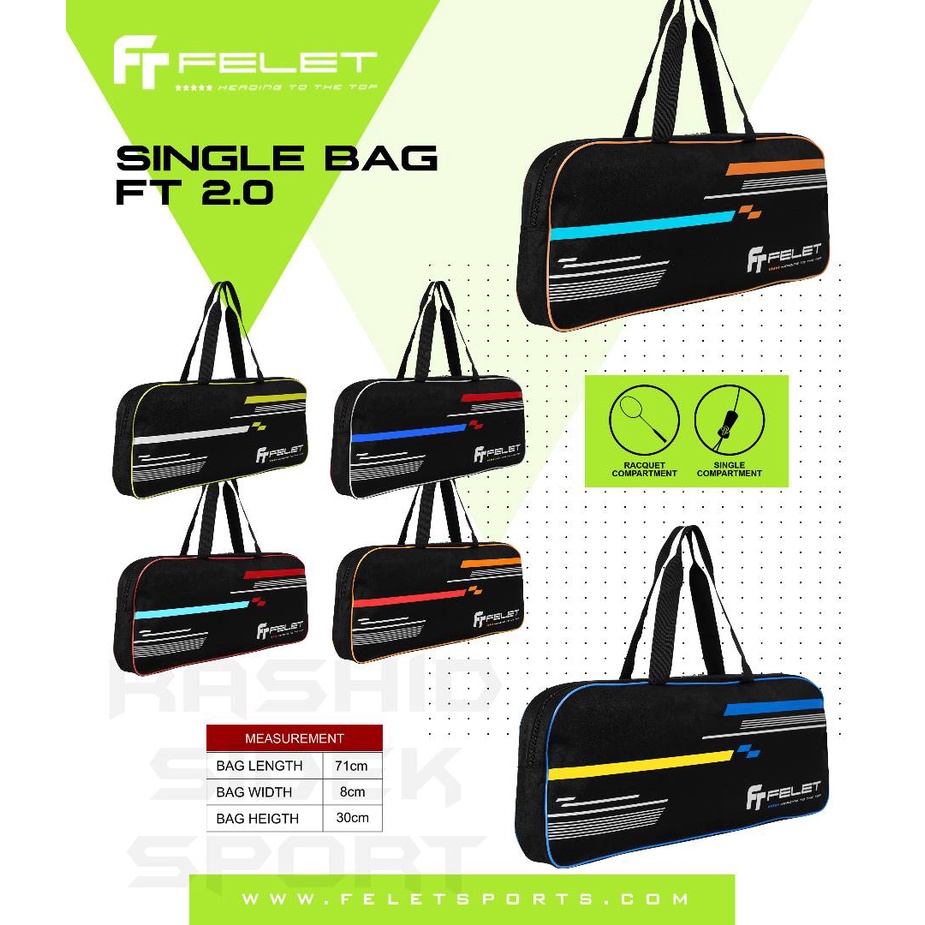 Felet Single Bag Ft 2.0 Badminton Bag Single Zip 1 Zip Racket Bag 100% ...