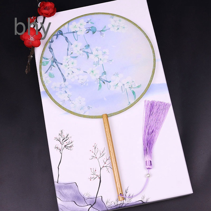 bhy Classical Round Hand Fan Long Fist Tassel Dance Hanfu Circular Fans ...
