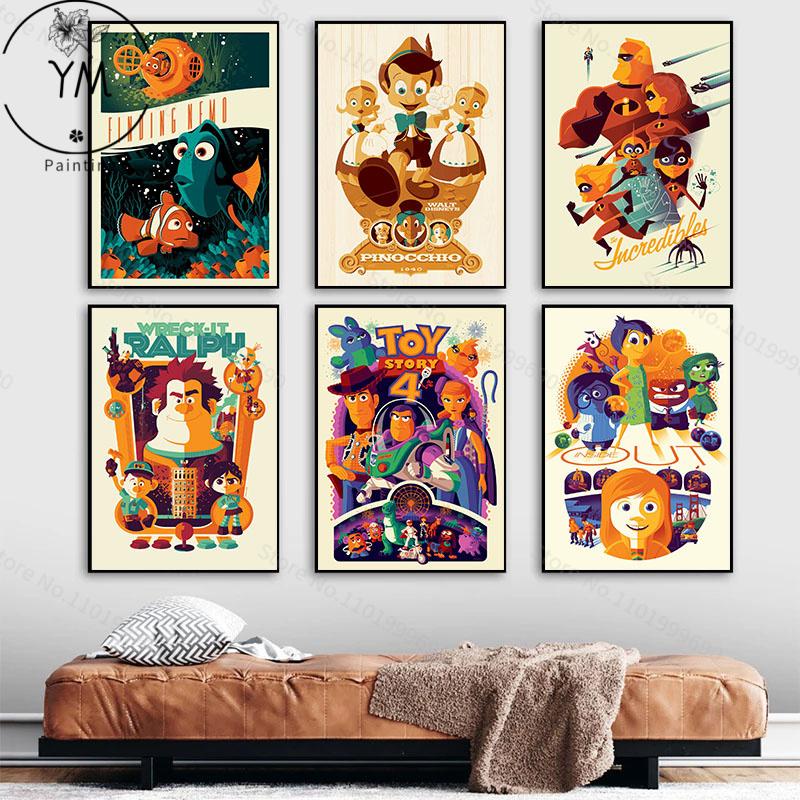 Nordic Canvas Painting Disney Classic Cartoon Movie Pinocchio Aladdin ...
