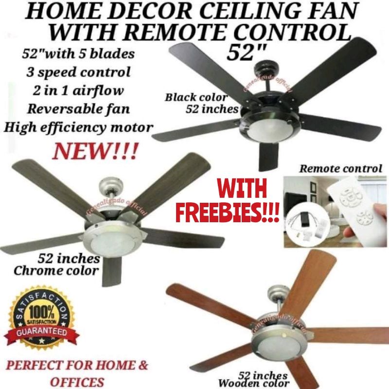 HOME DECOR CEILING FAN 52"WITH REMOTE CONTROL REVERSABLE FAN/HIGH ...