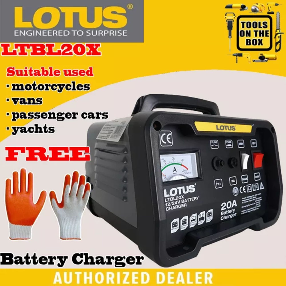 Lotus Battery Charger 12V/24V 20A LTBL20X WITH FREE GLOVES | Shopee ...