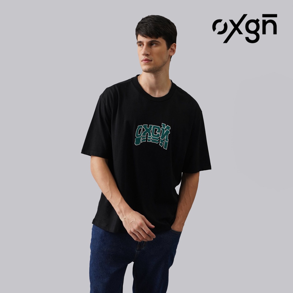 OXGN Logo Boxy Fit Graphic T-Shirt With Felt Print For Men (Black ...