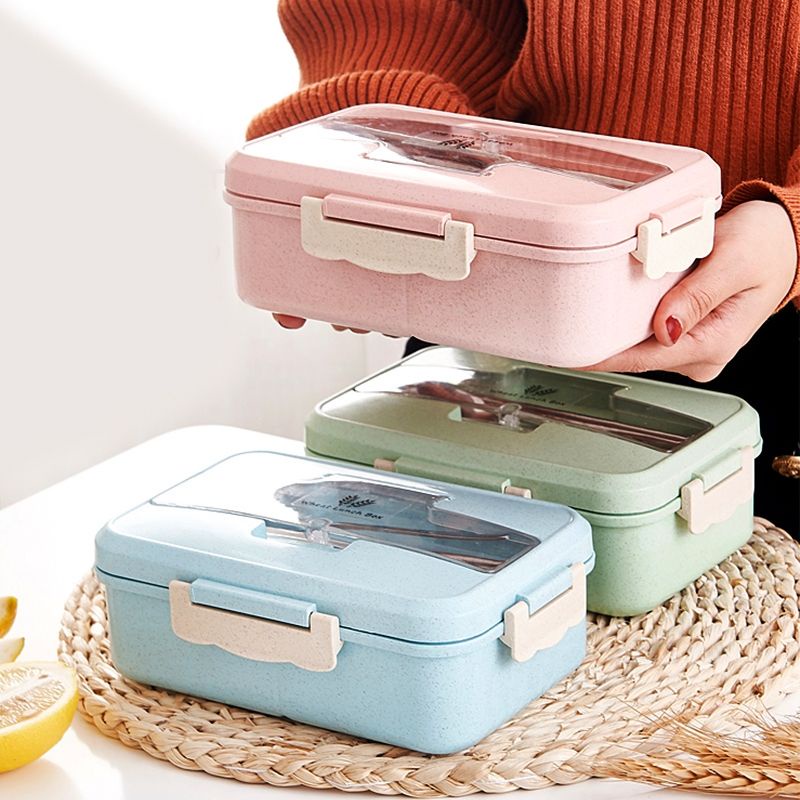 Rectangular Lunch Box Wheat Japanese Style Partition Bento Box with ...