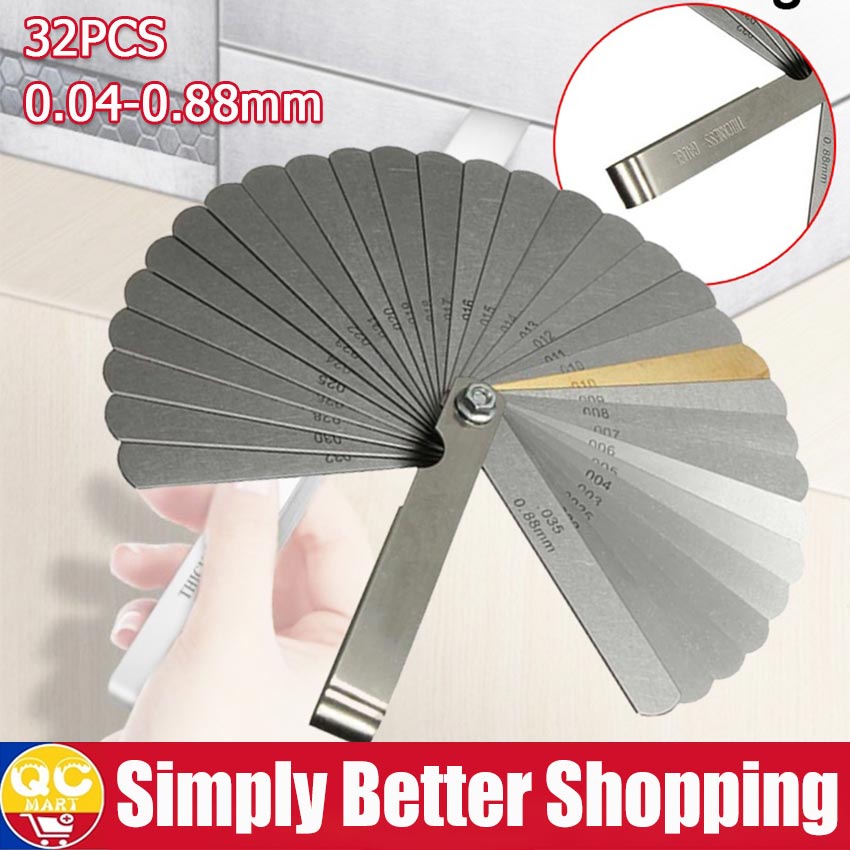 0.02 To 1mm 32 Blade Thickness Gap Metric Filler Feeler Gauge Measure ...