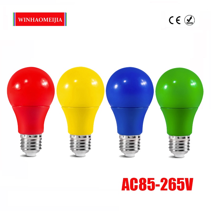 Colorful Led Light Bulb AC85-265V E27 5W 7W 9W Lamp AC220V 110V Red Blue Green Yellow Pink ...