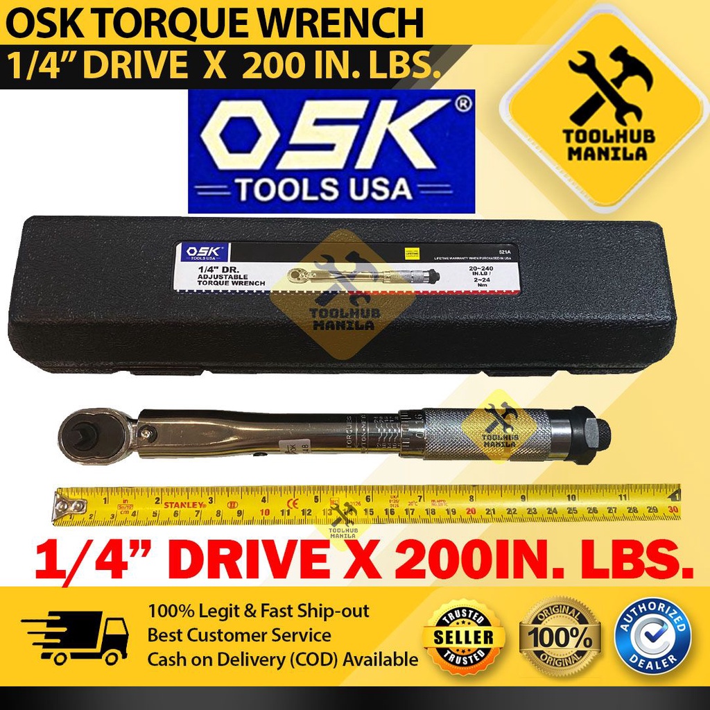 Osk Tools USA TORQUE WRENCH 1/4" Drive x 200in.lbs. | Shopee Philippines