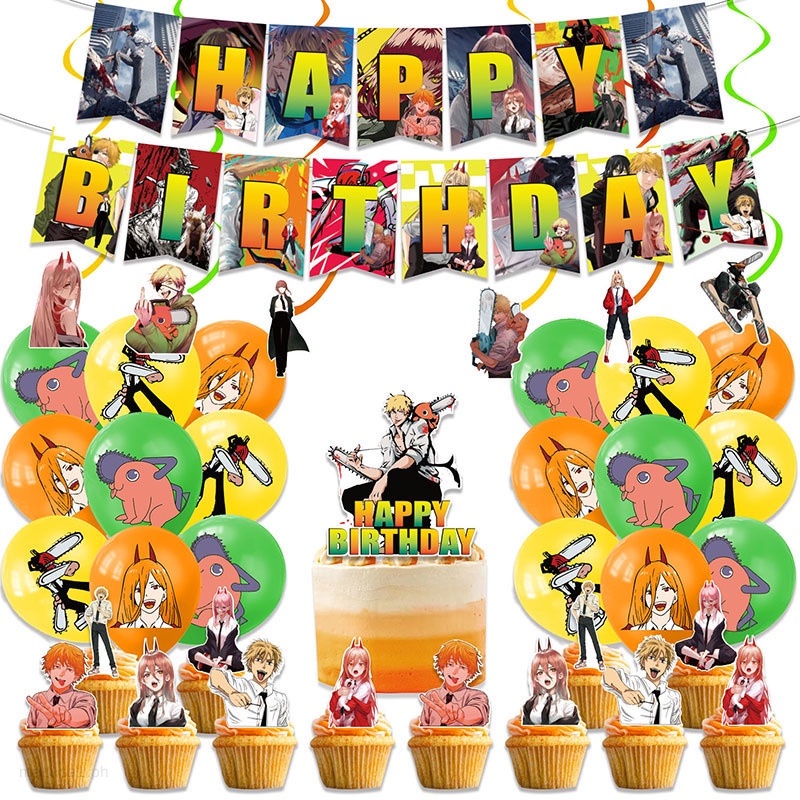 Chainsaw Man Theme Party Decoration Set Makima Denji Happy Birthday ...
