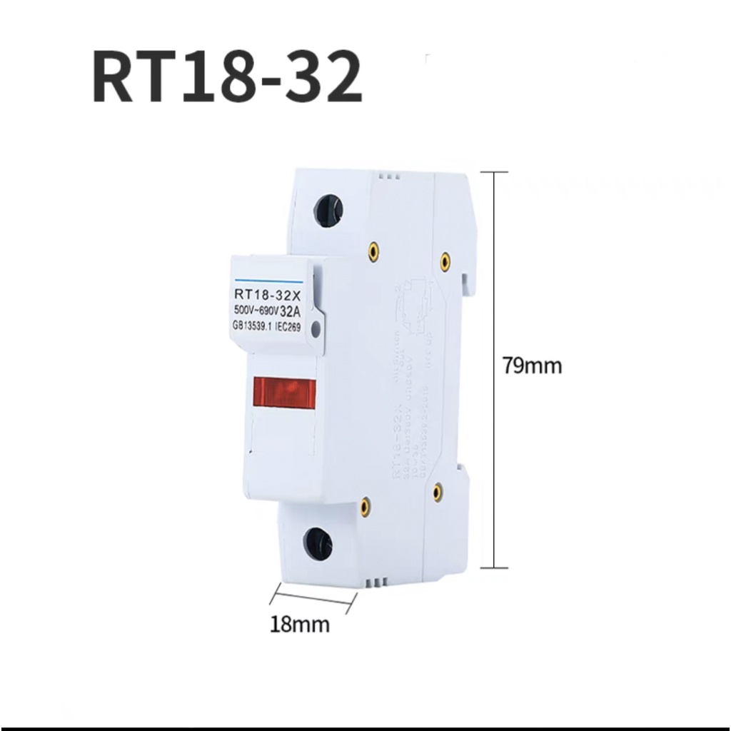 RT18-32X AC 380V 1P 2P 3P 4P 32A DIN Rail Mount cylinder fuse base Suitable for 10x38MM FUSE ...