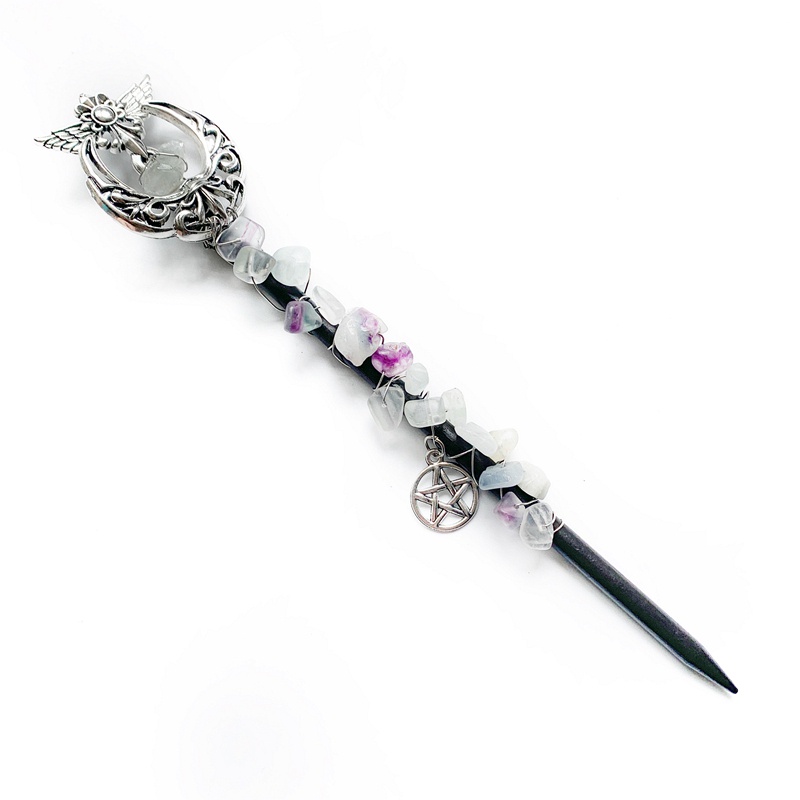 21cm Black Wood Fluorite Crystal Wand Stick Home Decorationn Witch ...