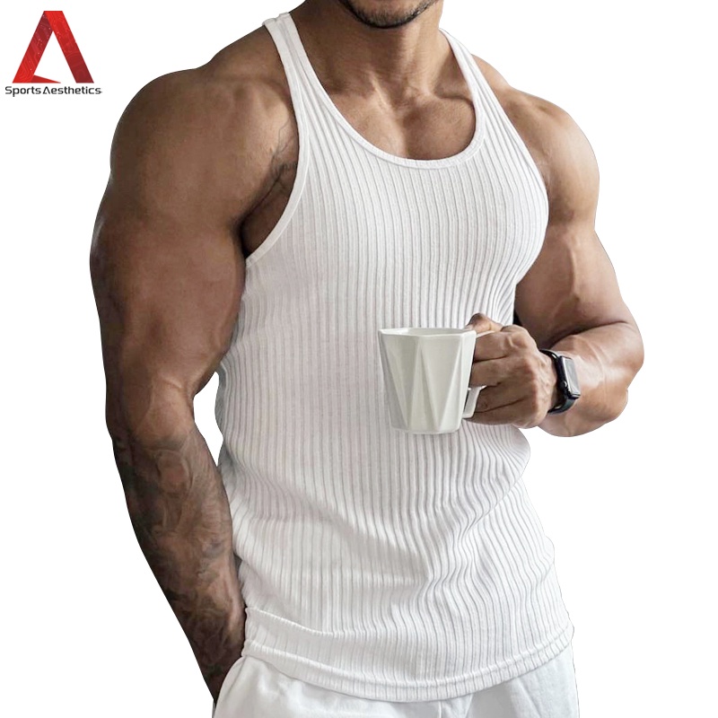 Men's Stretch Striped Racerback Tank Top Fitness Sports Breathable ...