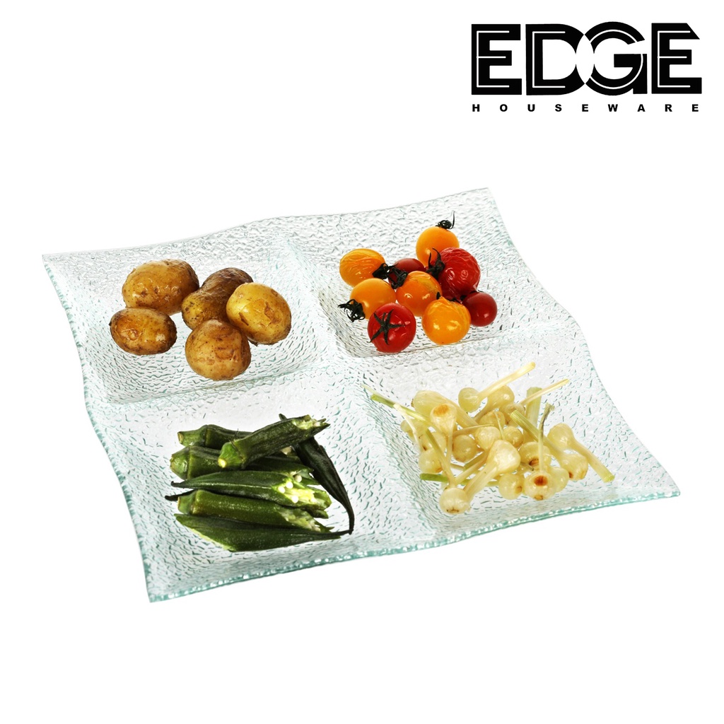Edge Glass Appetizer Platter with 4 Compartment, Square-shaped Candy ...