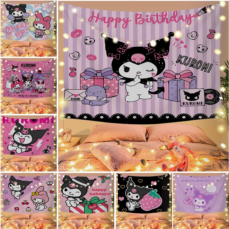 Tapestry Background with Clips Cartoon Character Kuromi Polyester ...