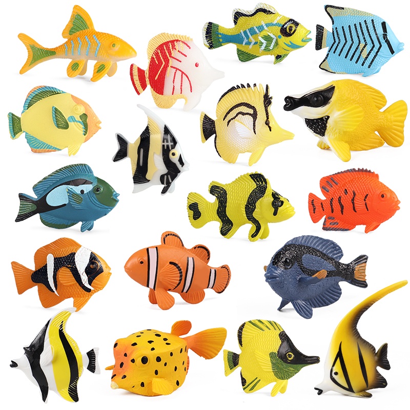18PCS Ocean Marine Animals Set Simulation Sea Life Tropical Fish Clown ...