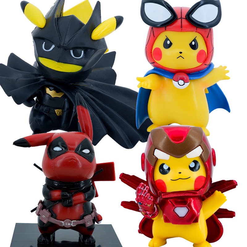 10cm Pikachu Cosplay Batman PVC Figures Iron Man Deadpool Spider Man ...