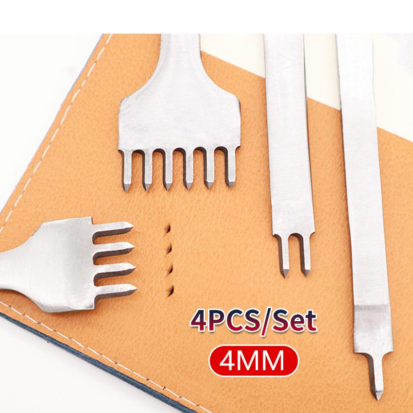 4Pcs/set Leather Chisel Hole Punch Stitching Tool 1-6 Fork Hole Leathe ...