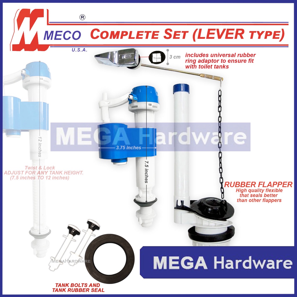 MECO Toilet Flush Tank Accessories(Rubber Flapper, Push Button, Tank ...