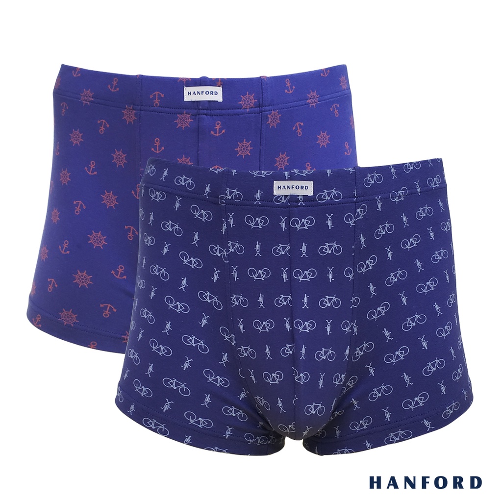 Hanford Men Cotton w/ Spandex Boxer Briefs Axle Collection - Blue (2in1 ...