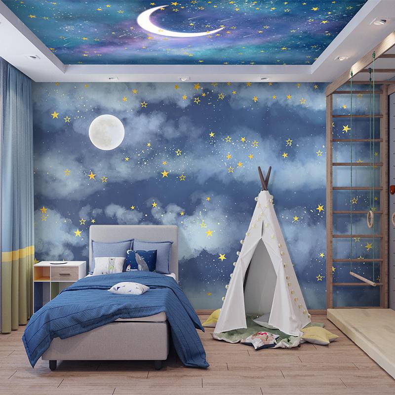 Custom 3D Cloud Starry Sky Wallpaper Starry Moon Mural Kid Bedroom ...