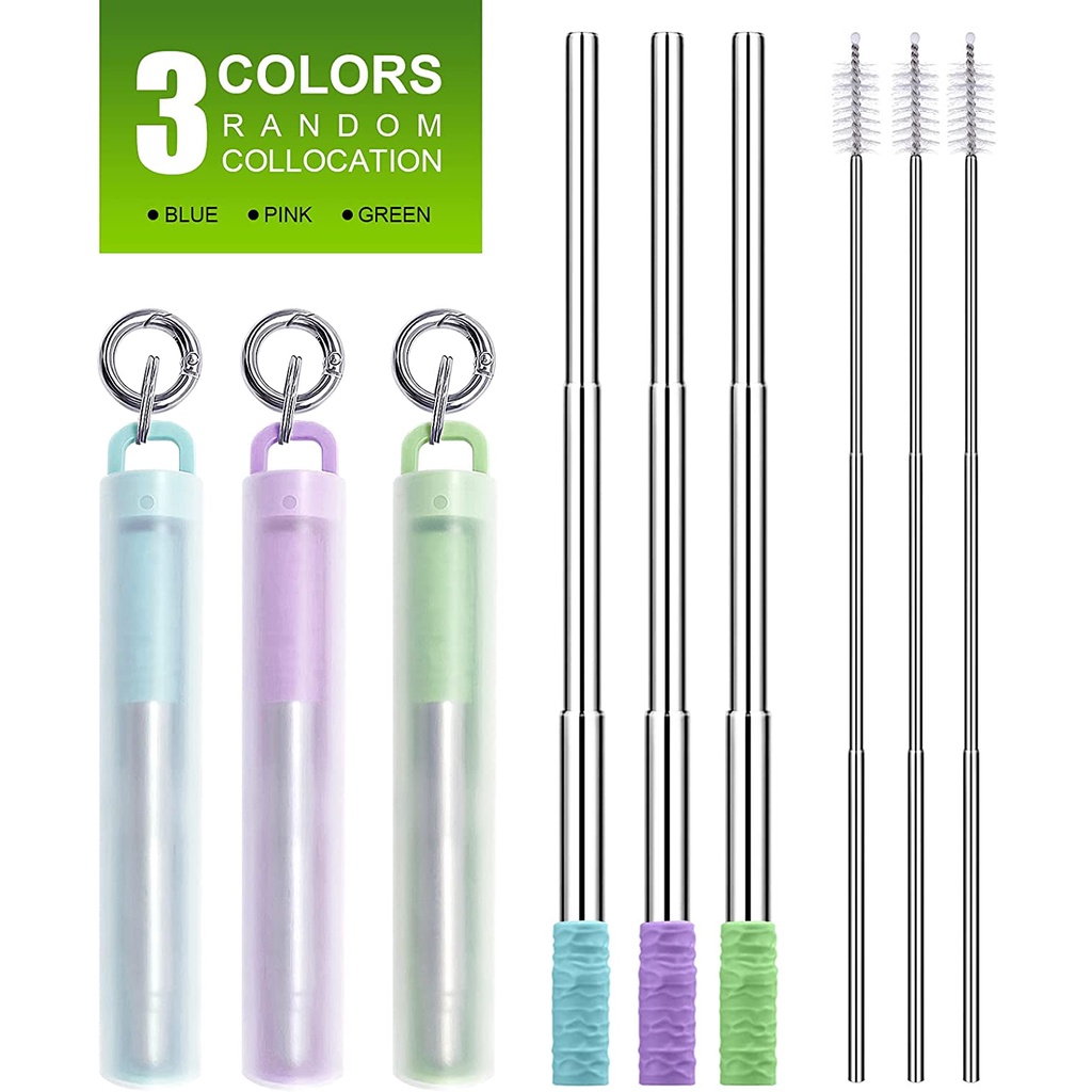 Green Friend 3-Pack Reusable Folding Metal Straw, Pocket Collapsible ...