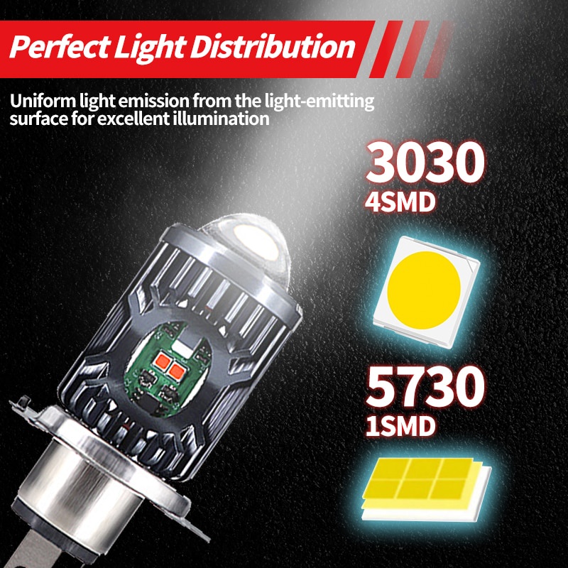 T19 P15D H4 LED Motorcycle Headlight BA20D Bulb 6500k High White/Low Yellow Beam 3030 5SMD ...