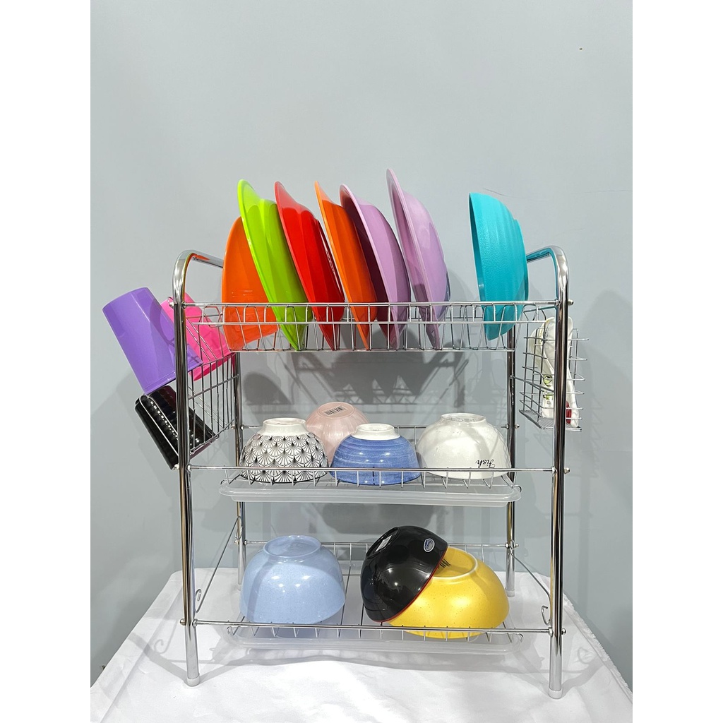 PERALATAN New!! DISH Rack 3-tier DISH DRAINER STAINLESS STEEL Kitchen ...