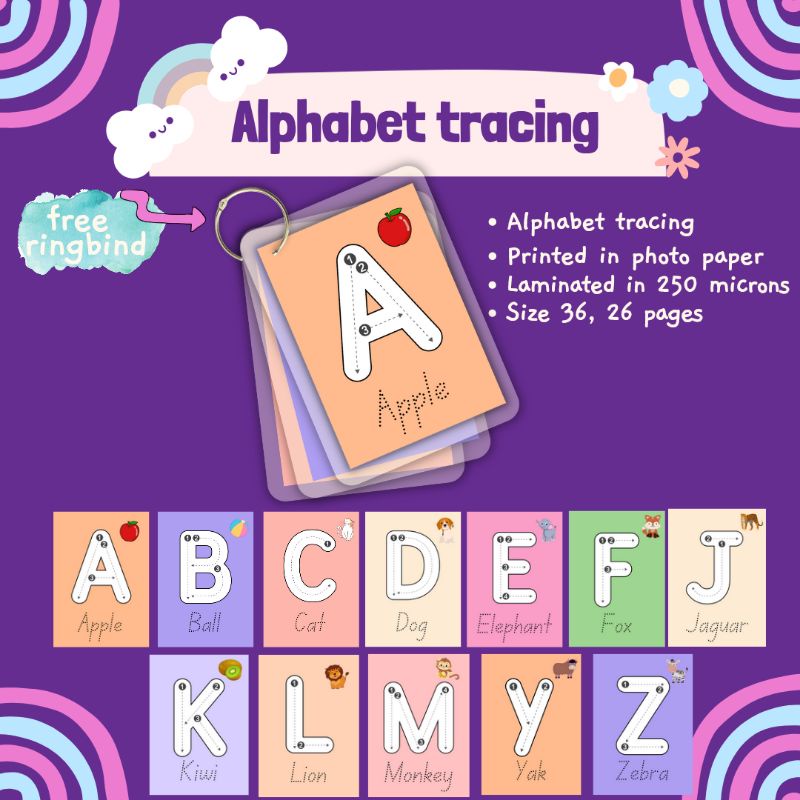 alphabet tracing 26 pcs letter laminated flashcards kidszoe | Shopee ...