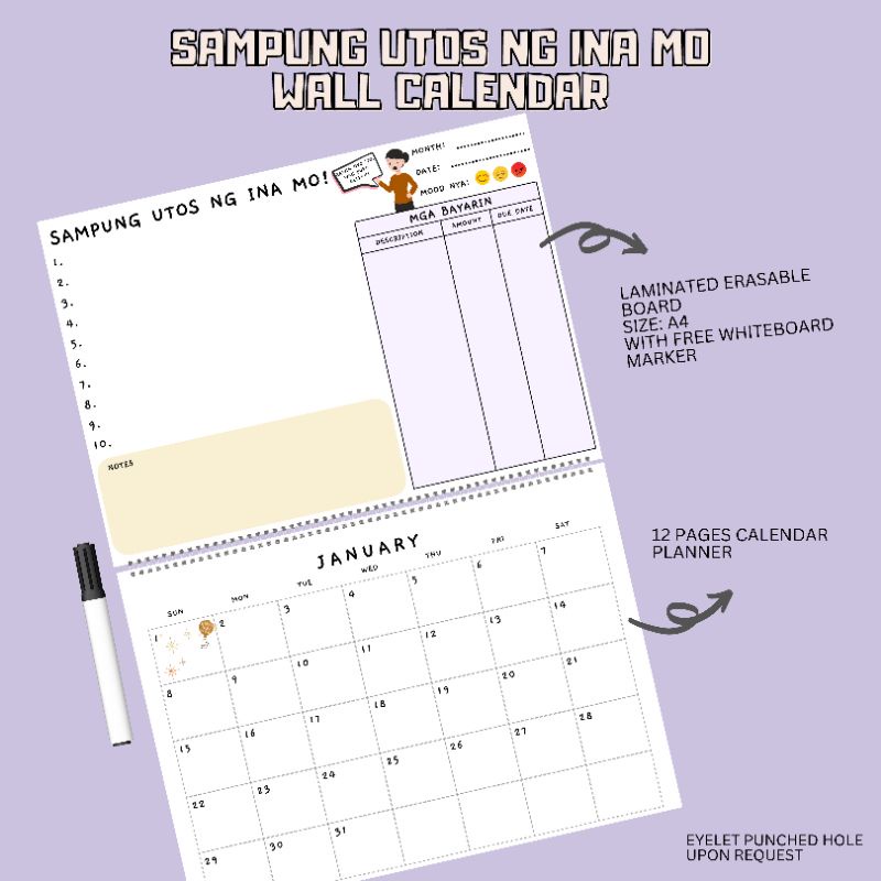 SAMPUNG UTOS NG INA MO! (ERASABLE BOARD PLANNER + 2024 / 2025 CALENDAR ...