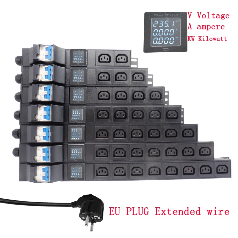 PDU Power Distribution Unit Air switch control IEC C13 output socket Power Strip ammeter display ...