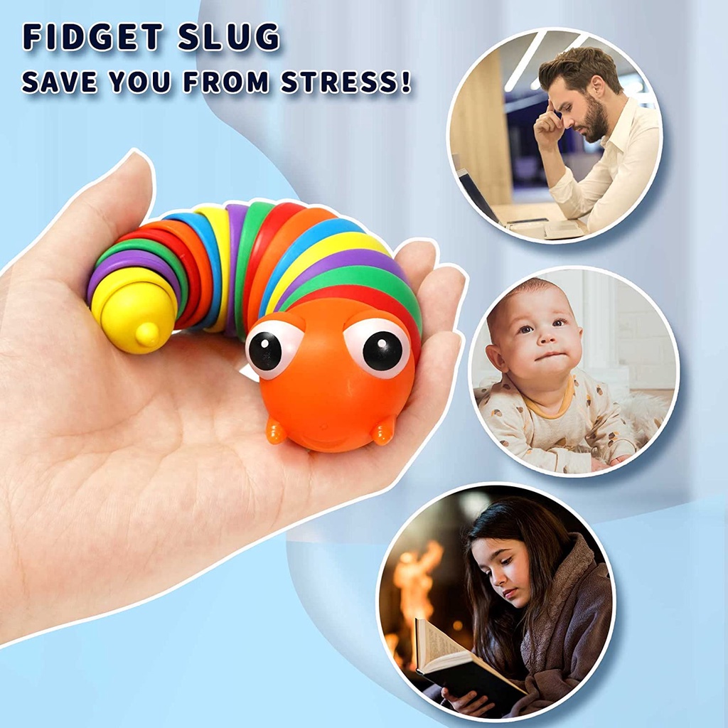 Novelty Sensory baby toy Fidget Slug Toy rainbow color stress reliever ...