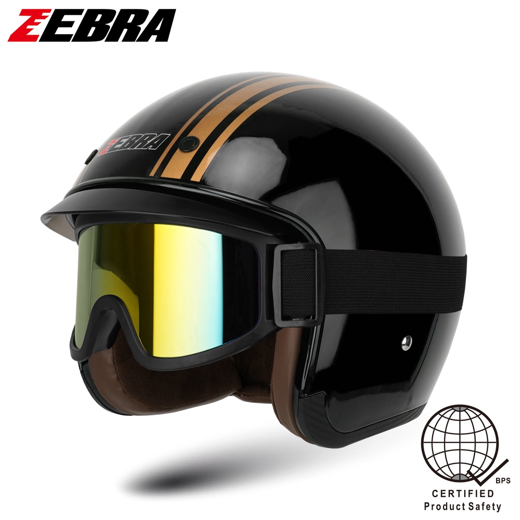 Zebra 603 Classic Helmet Women Half Face Motorcycle Single Visor Retro ...