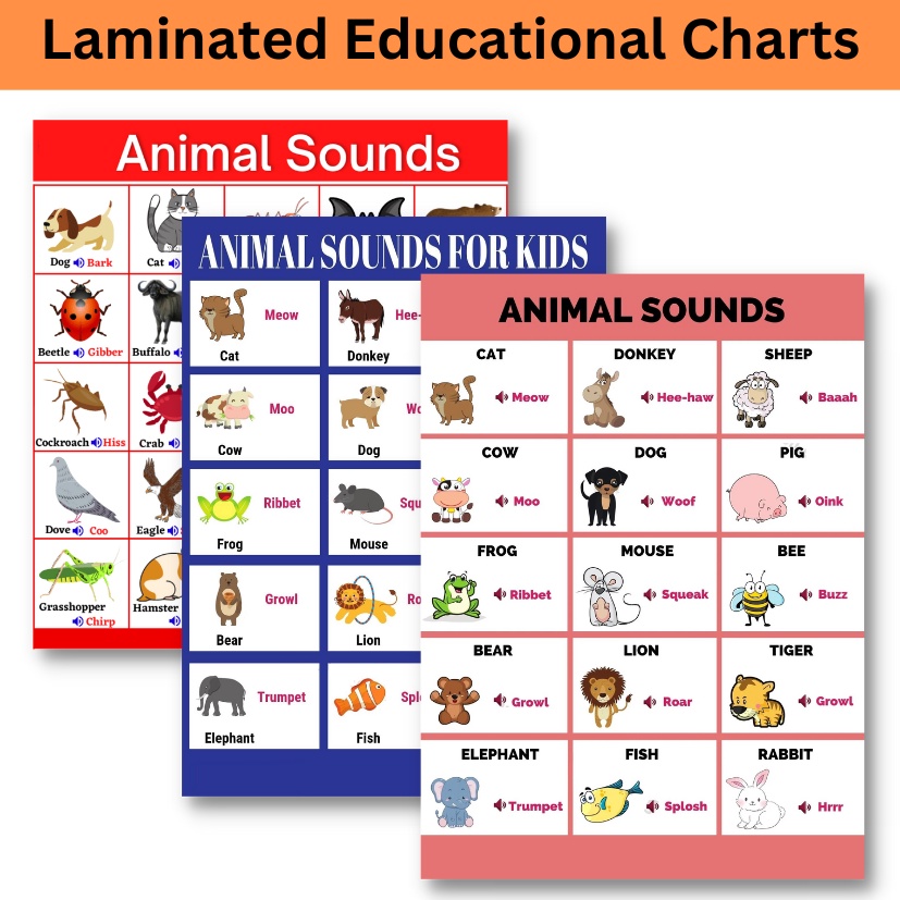 Laminated Animal Sounds Charts for Kids, Learners and Educators ...