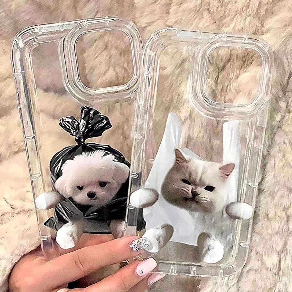 Cute Dog and Cat Transparent Case Compatible for IPhone 14 13 12 11 Pro ...