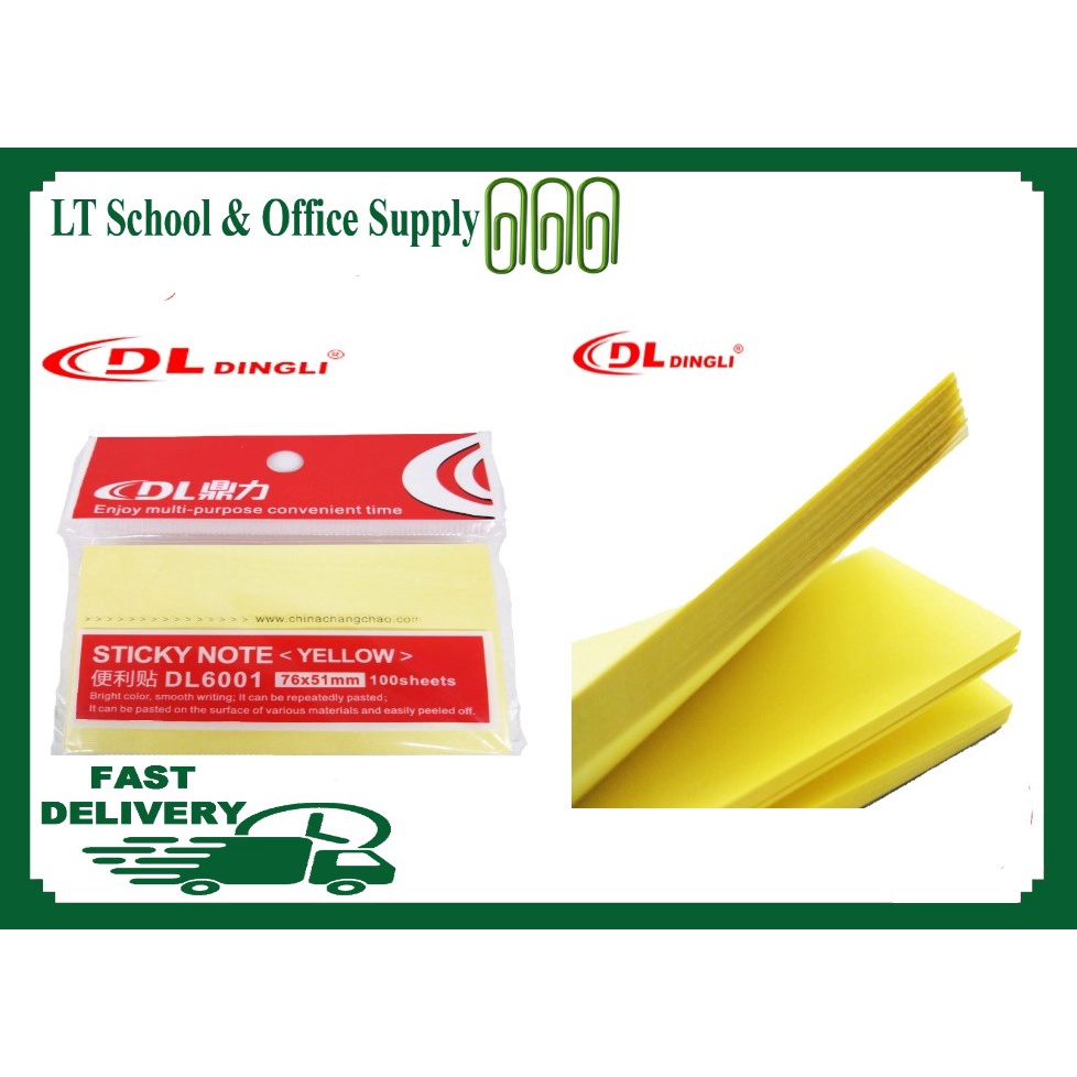 100 Sheets/Pad Sticky Note Yellow Color (DL6001) | Shopee Philippines