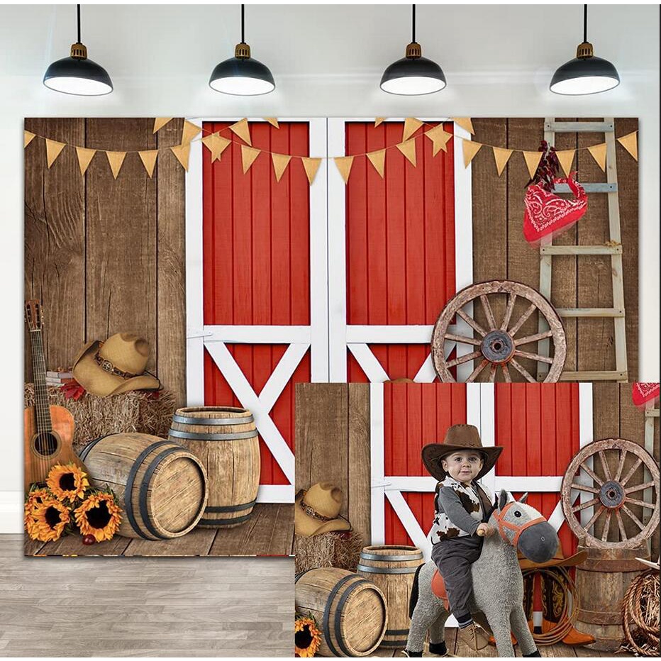 Western Cowboy Backdrop Western Red Barn Door Farm Vintage Party Banner ...