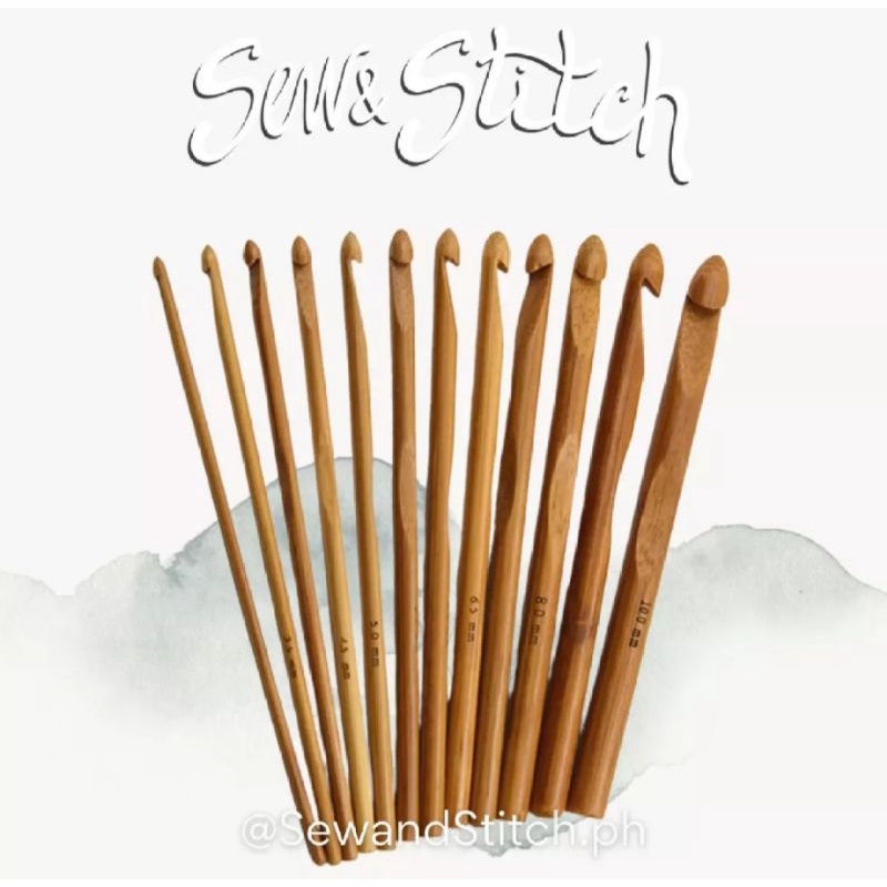 Wood Crochet Hooks 12pc Set Bamboo Handle Crochet Hook (3mm-10mm ...