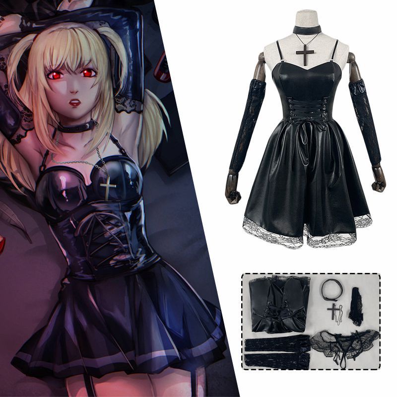 Death Note Cosplay Costume Misa Amane Imitation Leather Sexy Dress ...