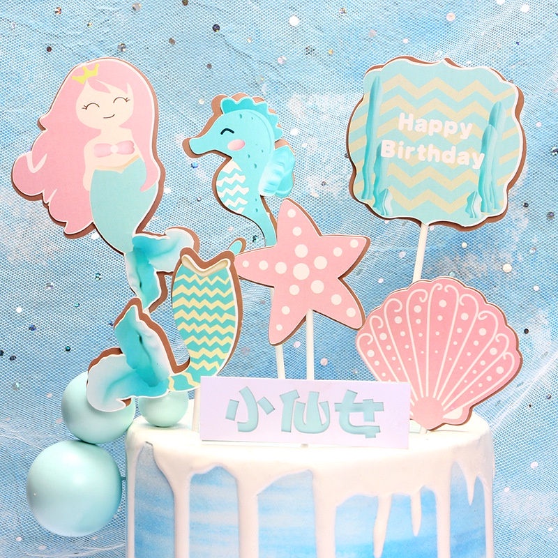 6pcs/set Mermaid Cake Toppers Cupcake Topper Shell Starfish Cake ...