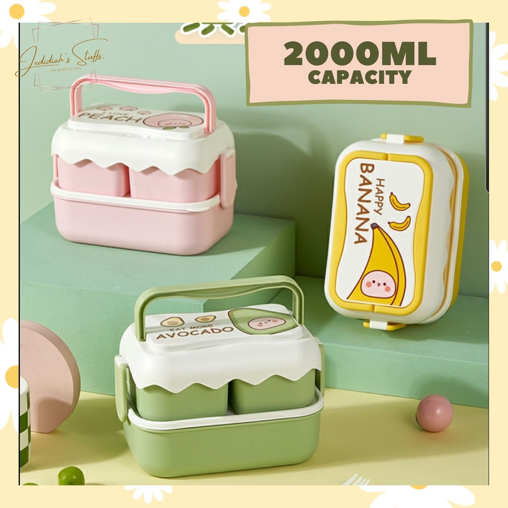 JS Korean Kids 2 Layers Big Bento Lunch Box with Handle | Shopee ...