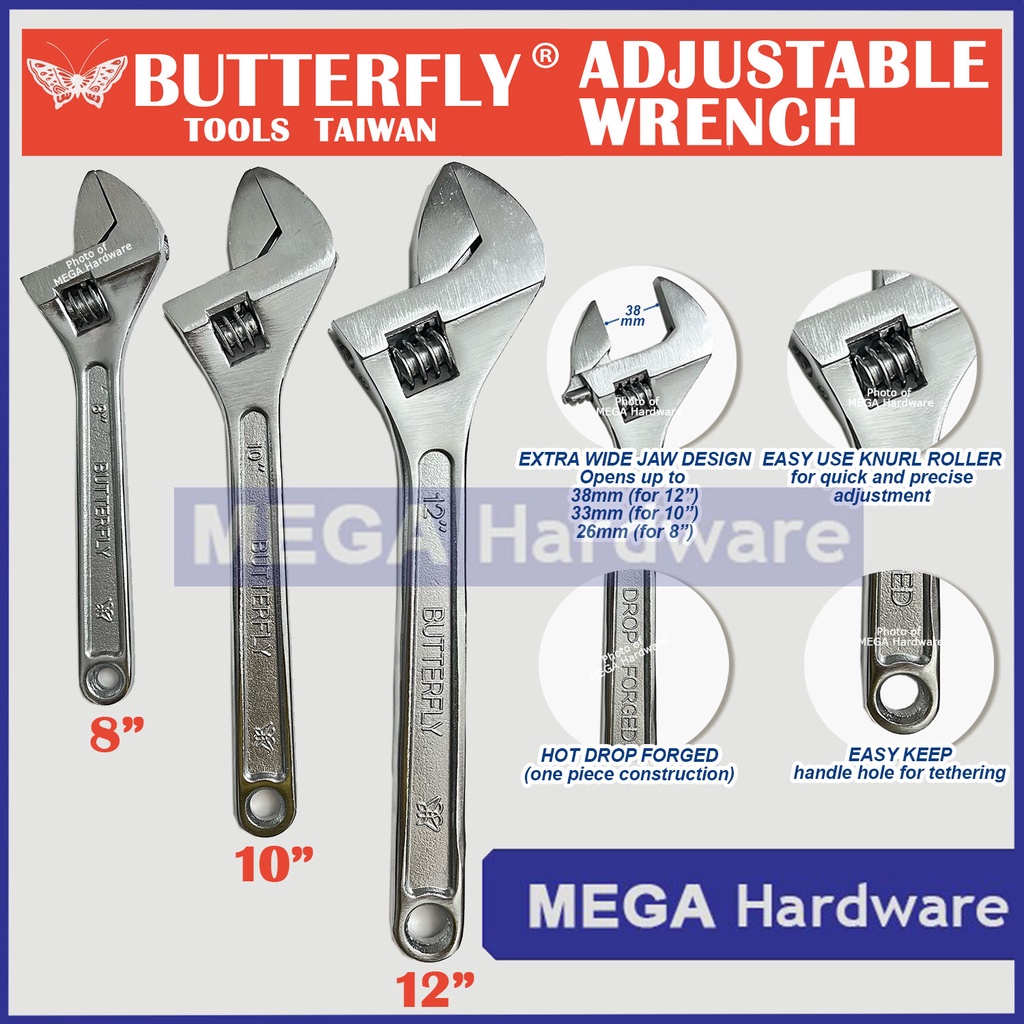 BUTTERFLY Tools Adjustable Wrench (8 inches, 10 inches, 12 inches ...