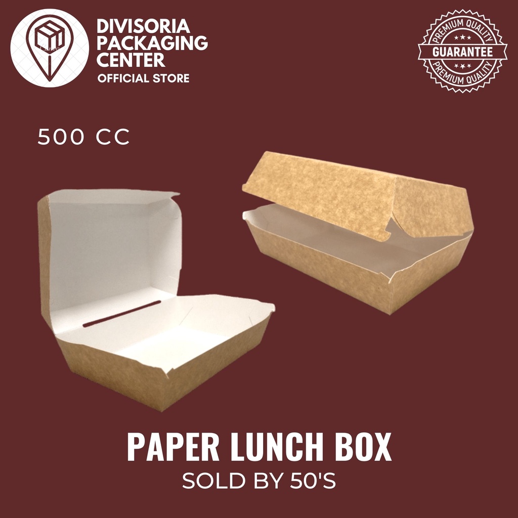 50pcs Lunch Box Medium Paper Clamshell Takeout box 500cc Brown Coated ...