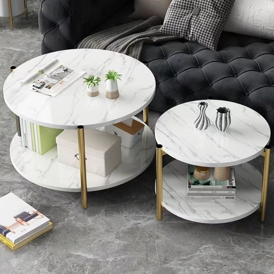Simple modern double deck tea table, family living room, round tea ...
