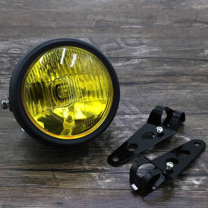motorcycle modified retro headlight retro headlight steel casing black ...